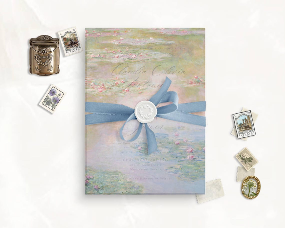 Monet Water Lilies Vellum Overlay for Wedding Invitation Card, 5x7 ...
