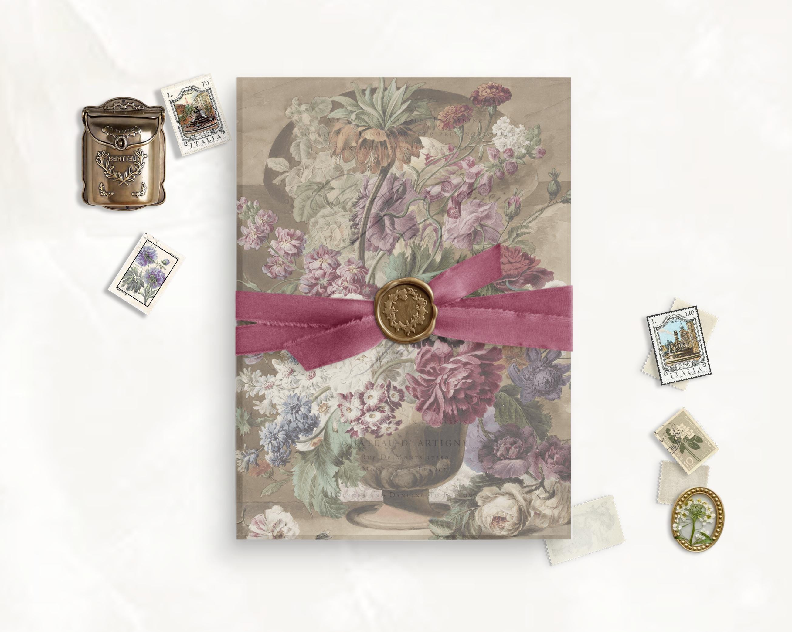 Bloom Printable Vellum Overlay for Wedding Invitation Card, Fine Art ...