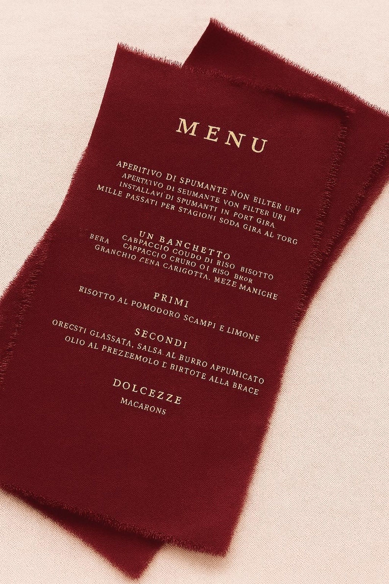 Printed Silk Menu, Silver Foil Silk Menu, Gold Foil Silk Menu, Custom ...