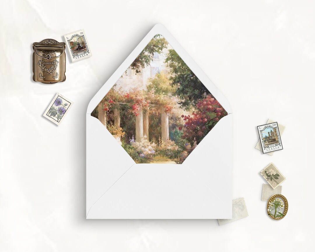 Ancient Garden Printable Envelope Liner, A7, Euro Flap, Square Flap, 6. ...