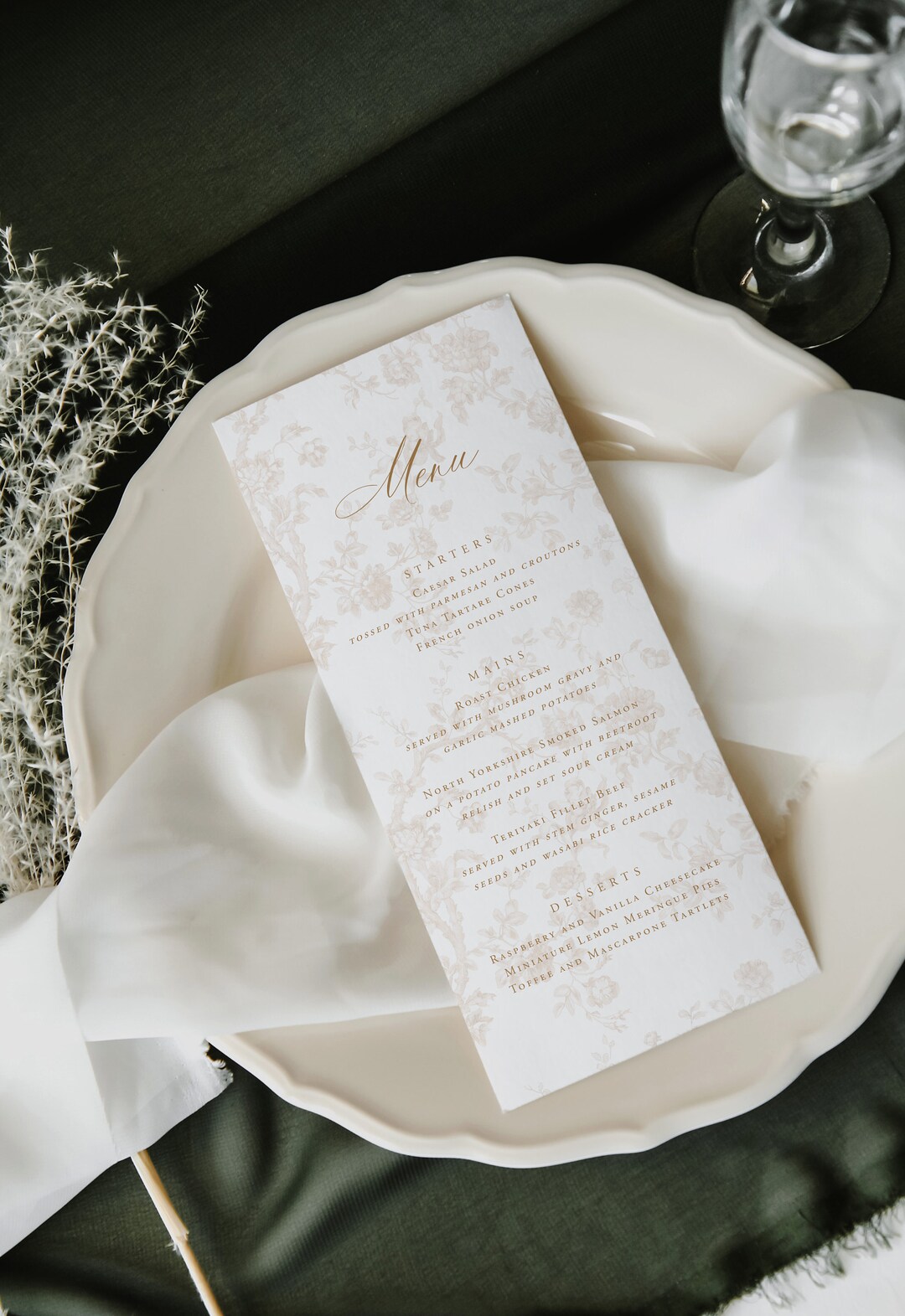 Beige Toile Menu Template Printable Wedding Menu, Garden Party Menu ...