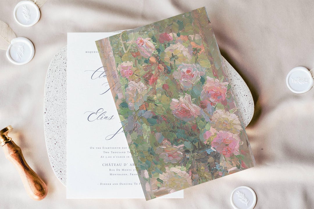 Vintage Pink Roses Vellum Overlay for Wedding Invitation Card, 5x7 ...