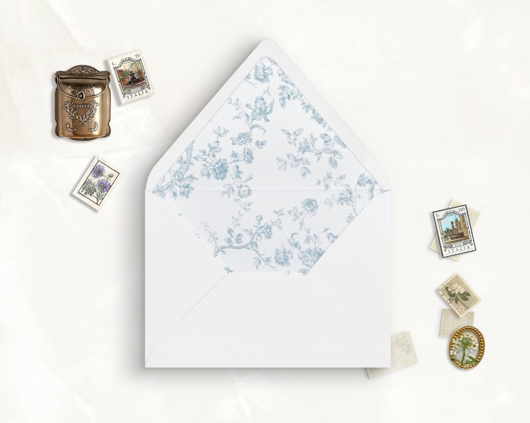 French Blue Toile Printable Envelope Liner, A7, Euro Flap, Square Flap ...