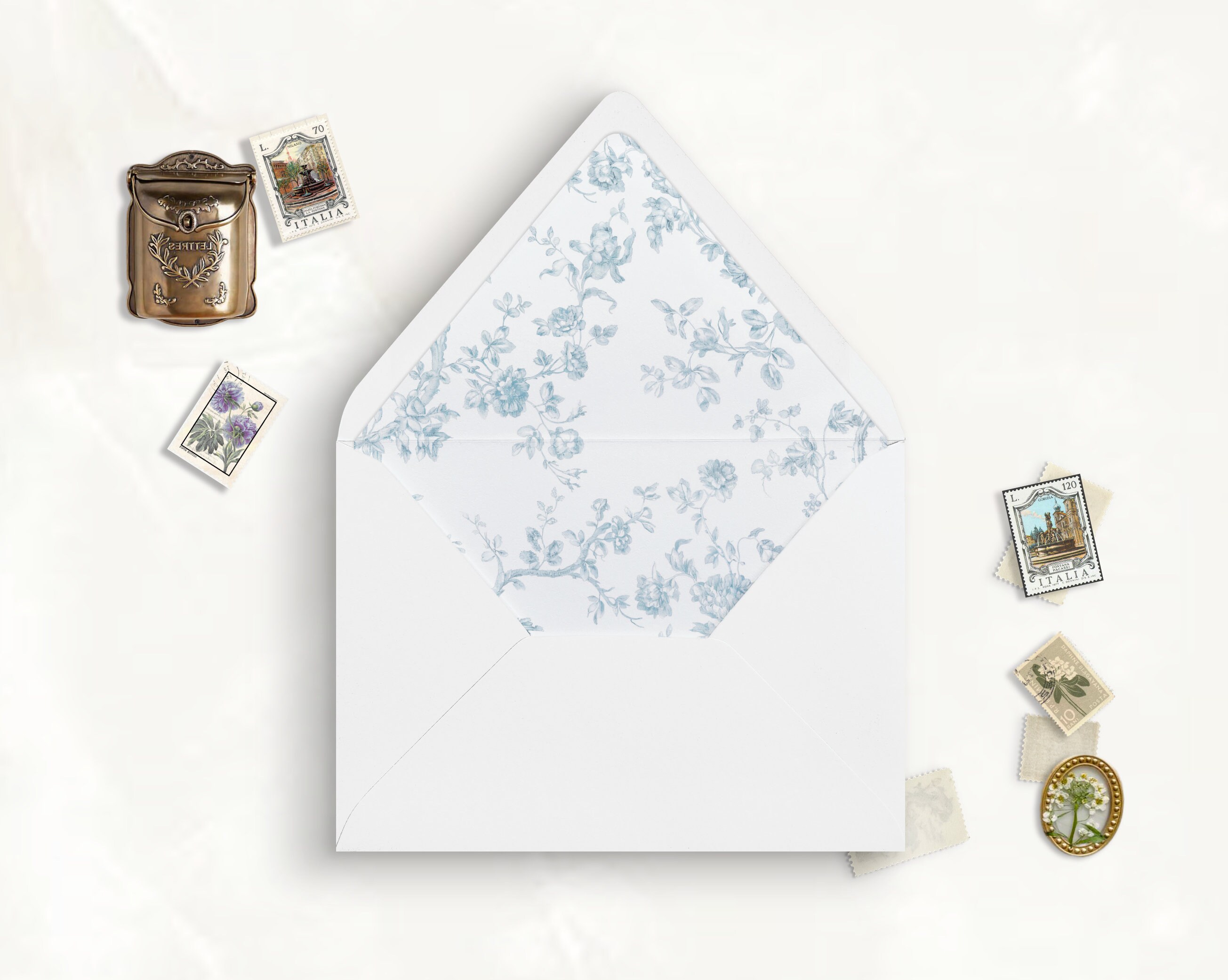 French Blue Toile Printable Envelope Liner, A7, Euro Flap, Square Flap ...