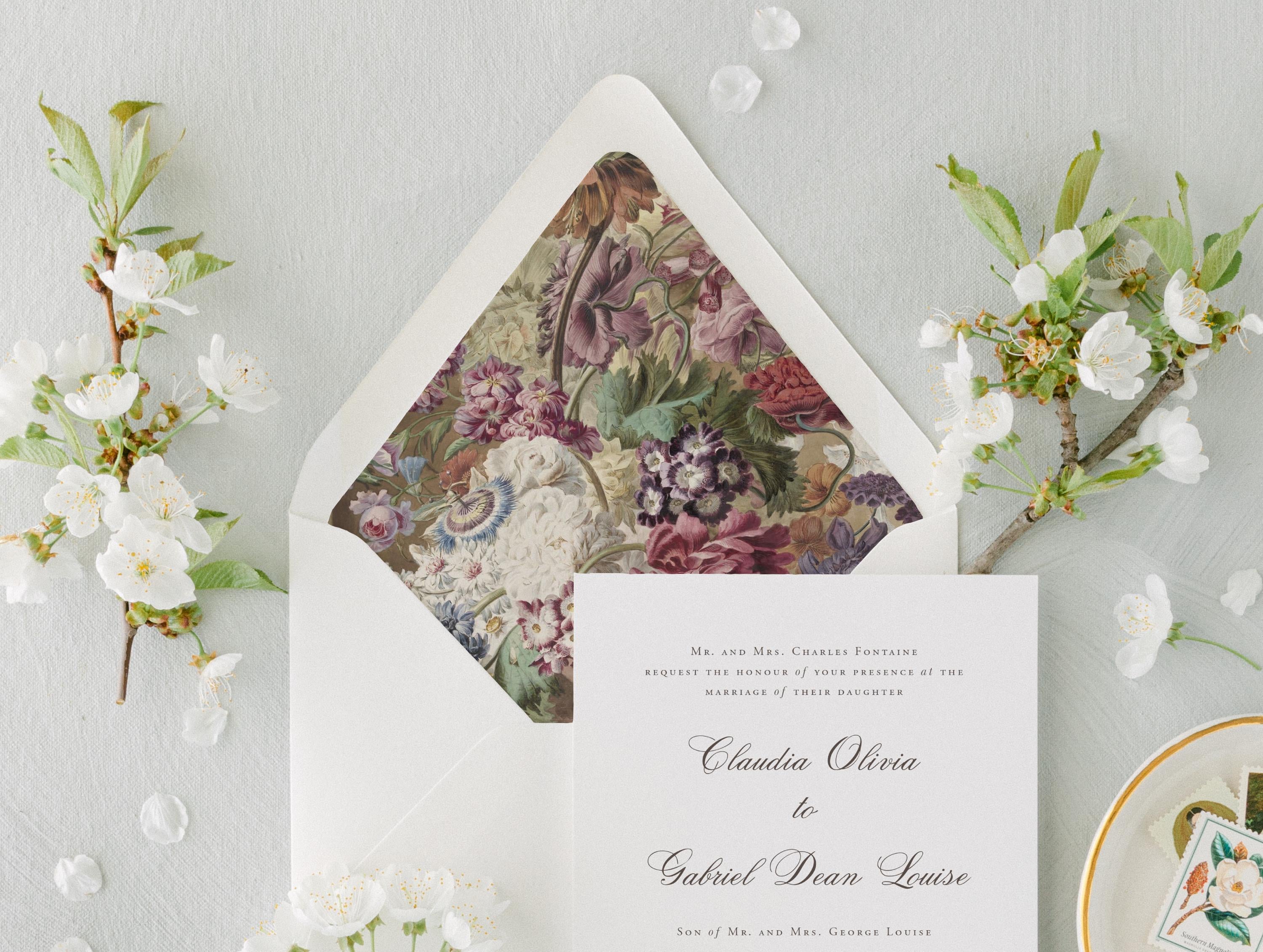 Pre-cut Floral Envelope Liner, Floral Wedding Liner, Envelope Insert ...