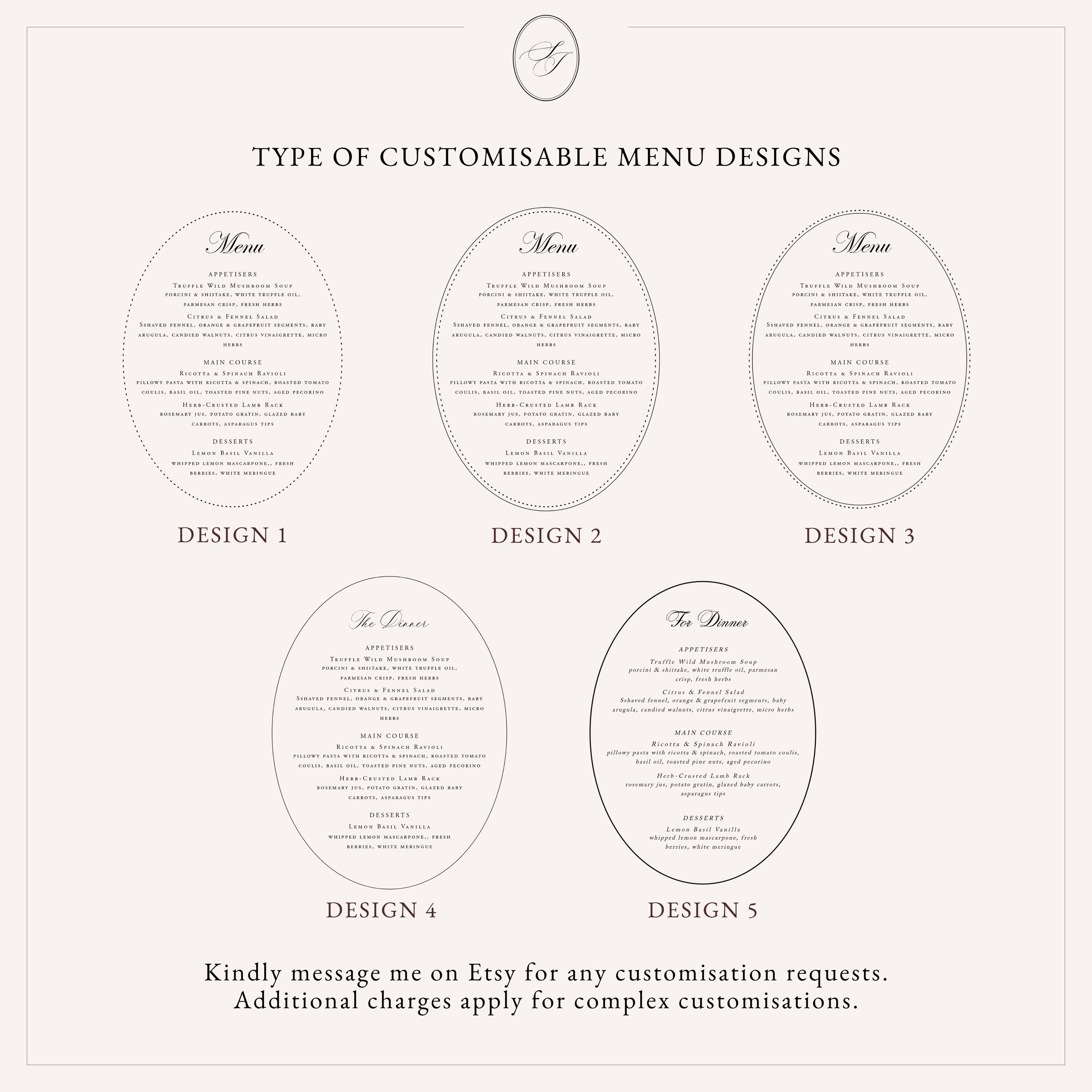 Letterpress Menu, Custom Menu, Oval Menu, Wedding Menu, Letterpress ...