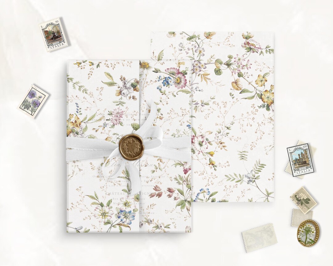 Ready-cut Vintage Floral 5 Vellum Jacket for Wedding Invites, Floral ...