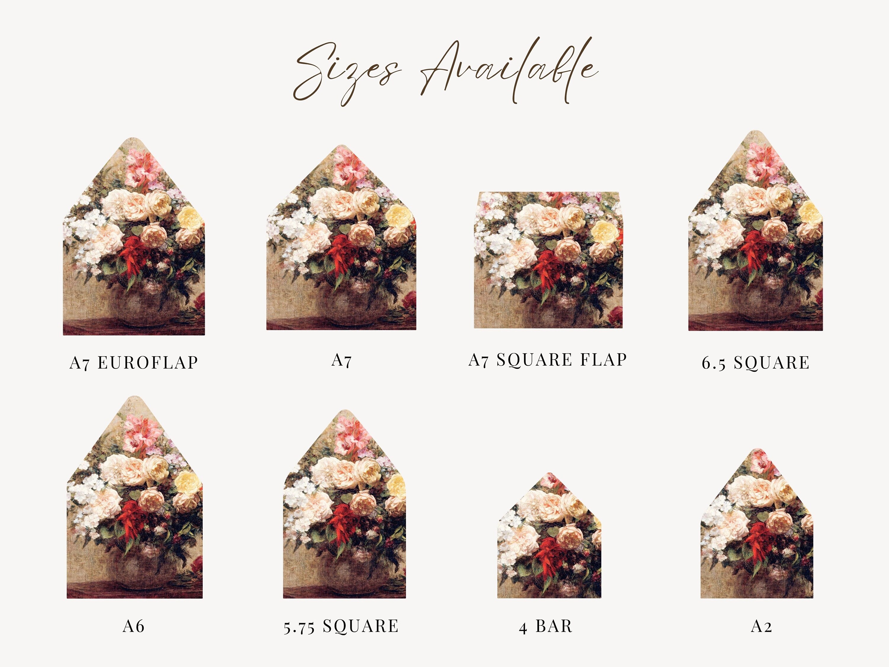 Vase of Flowers Printable Envelope Liner, A7, Euro Flap, Square Flap, 6 ...