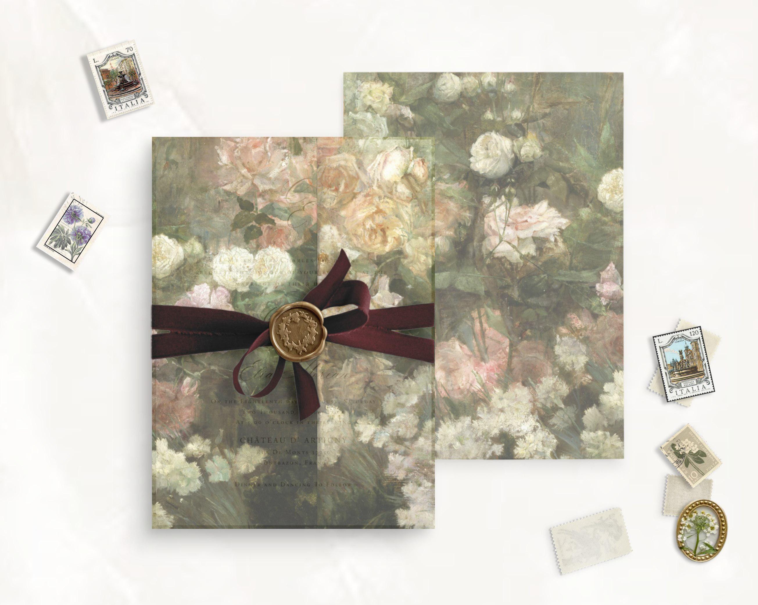Ready-cut Floral Serenity Vellum Wrap for Wedding Invitation Card, 5x7 ...