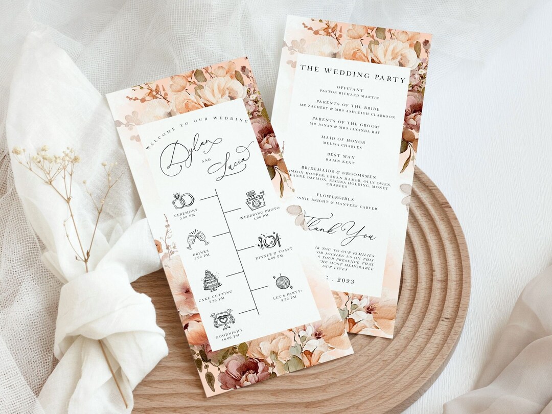 HAZEL Wedding Program Timeline Template Autumn Wedding - Etsy