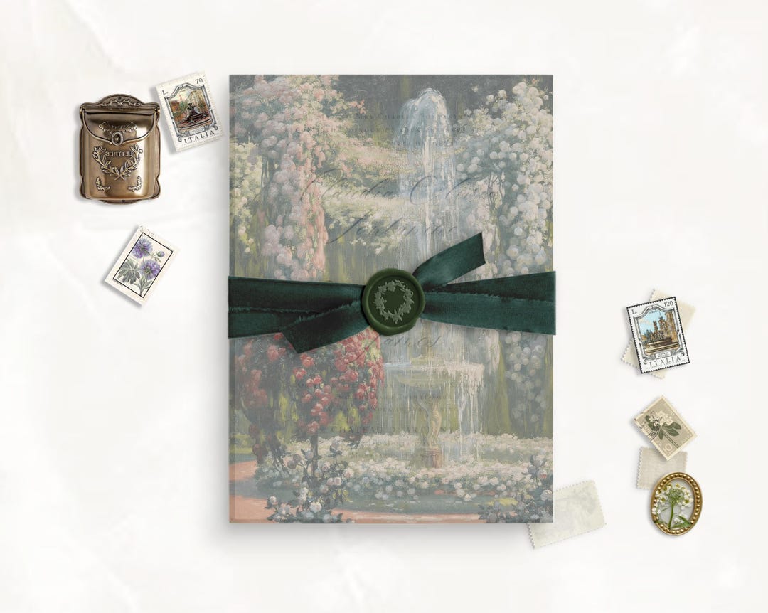 Garden Fountain Printable Vellum Overlay for Wedding Invitation Card ...