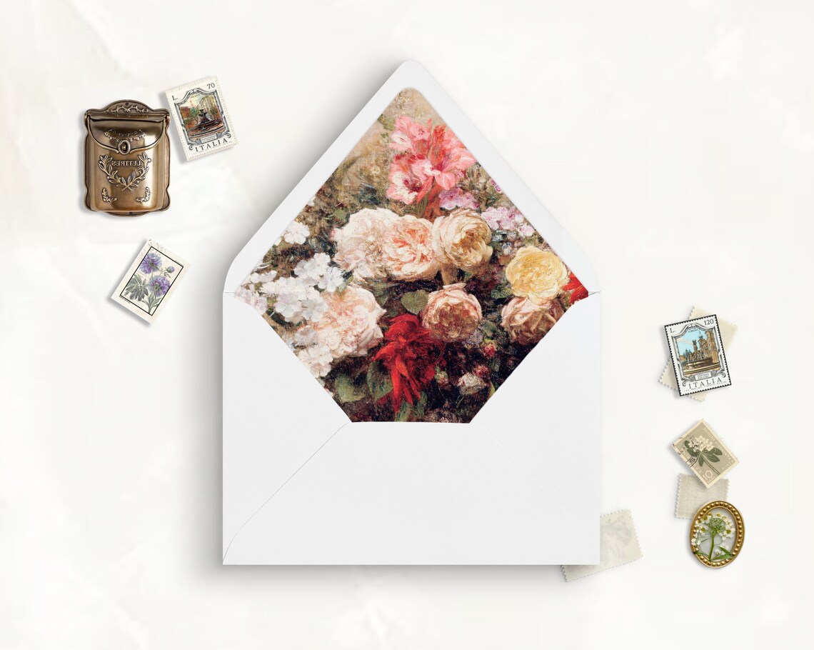 Vase of Flowers Printable Envelope Liner, A7, Euro Flap, Square Flap, 6 ...