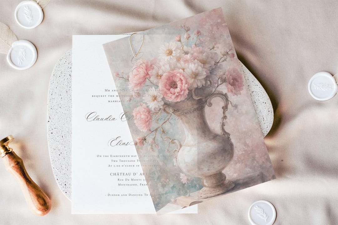 Pre-cut Peonies Vellum Overlay, Wedding Invitation Vellum Wrap, Vellum ...