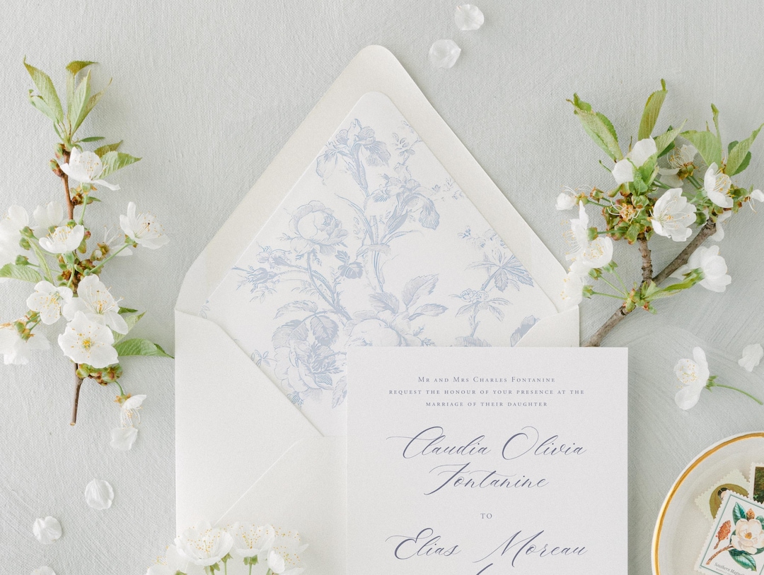 Dusty Blue Rose Toile Envelope Liner, Ready Cut Envelope Liner, A7 Euro ...