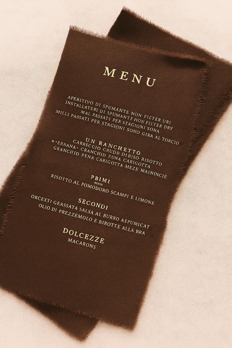 Silk Menu, Gold Foil Letterpress Menu, Silver Foil Letterpress Menu ...