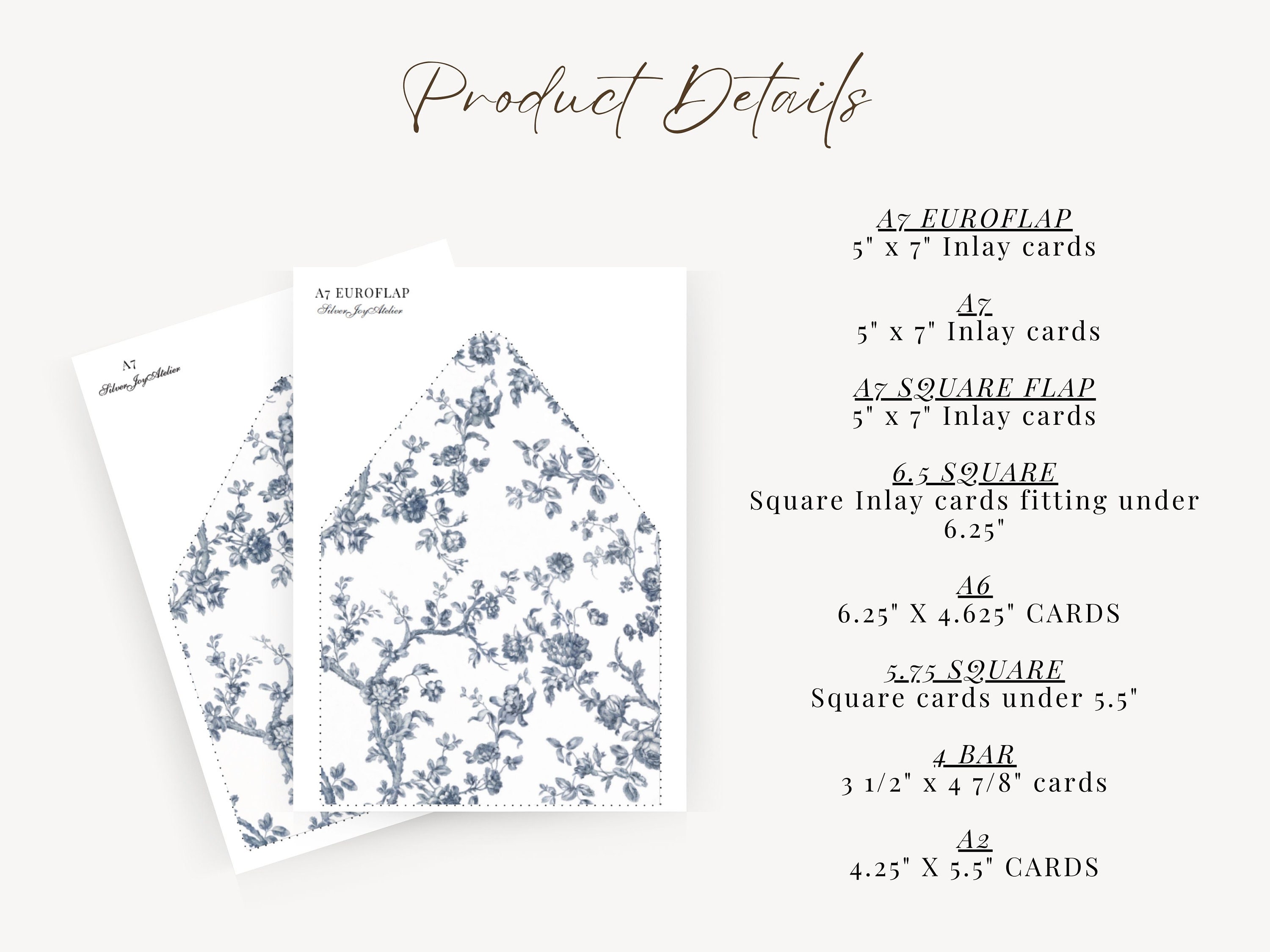 Dusty Blue Toile Printable Envelope Liner, A7, Euro Flap, Square Flap ...