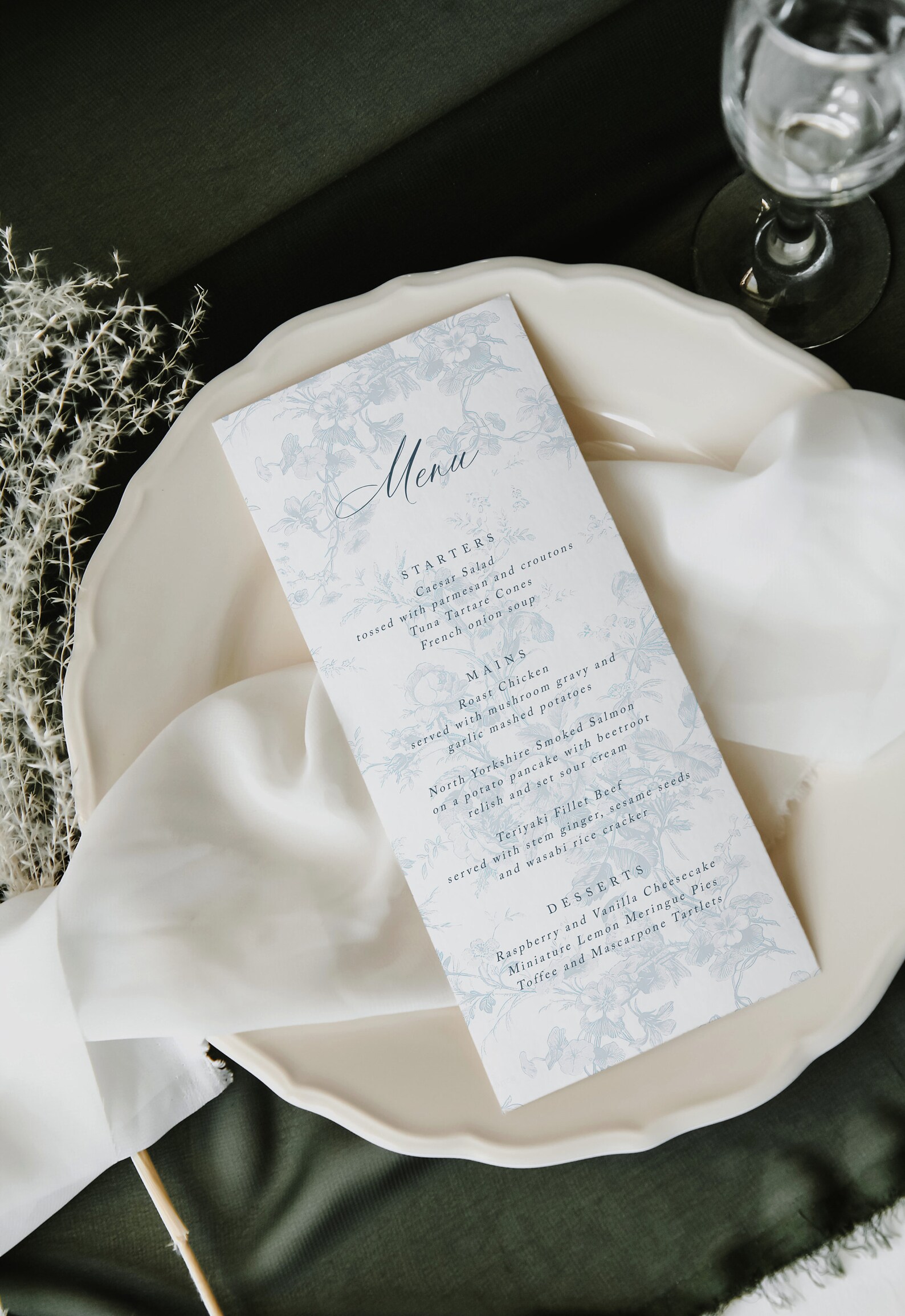 French Blue Rose Toile Menu Template Printable Wedding Menu, Garden ...