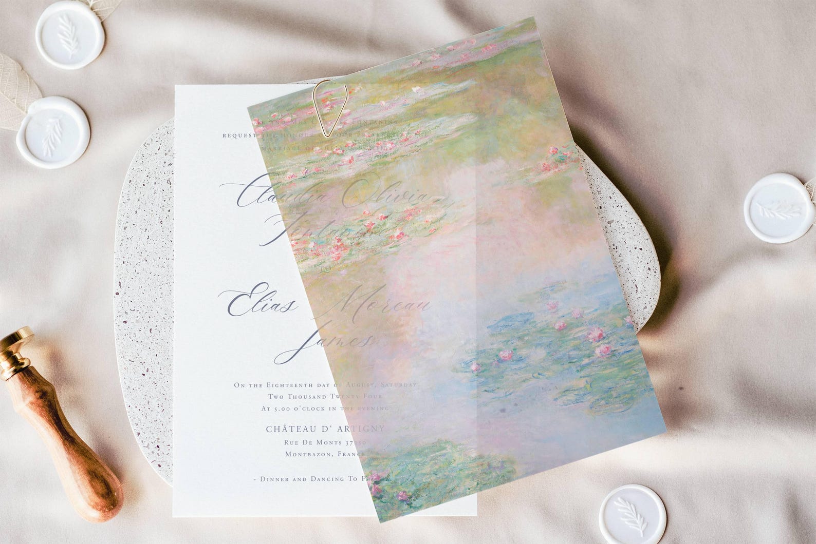 Pre-cut Monet Water Lilies Vellum Overlay for Wedding Invitation Card ...