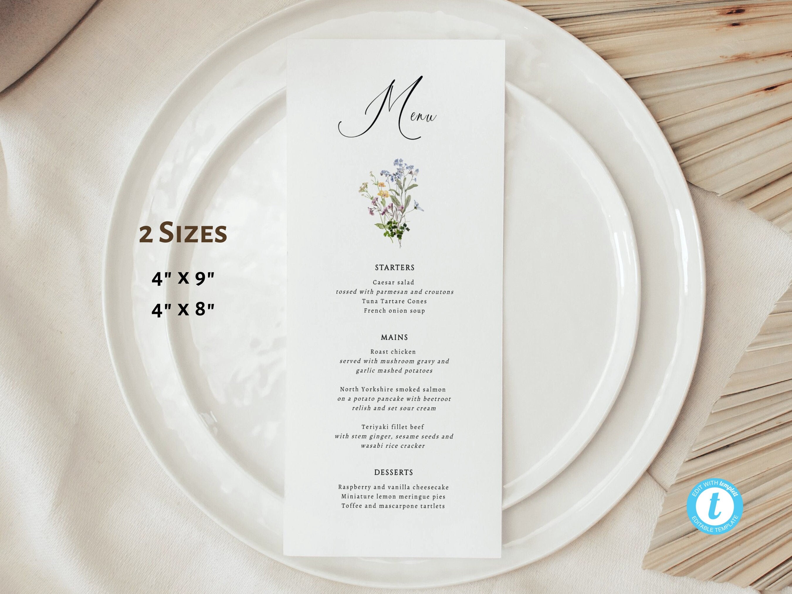 FLEUR Menu Template Wildflowers Wedding Menu Floral Bridal - Etsy