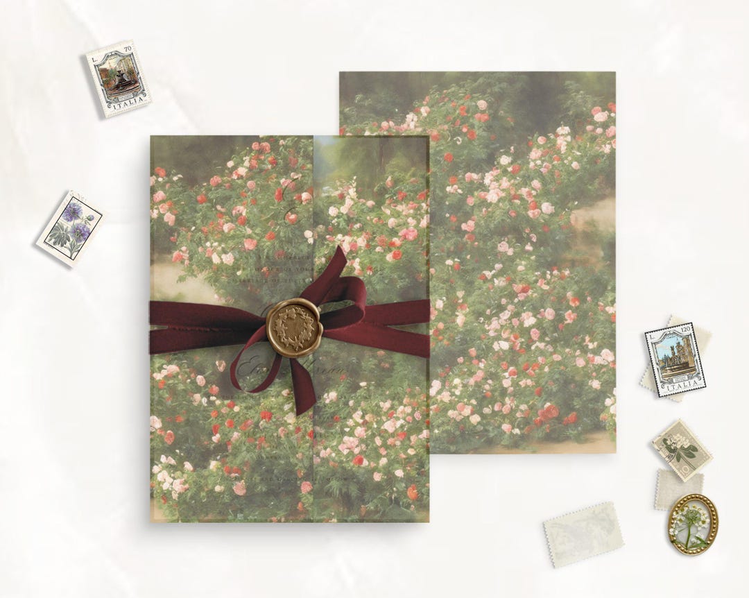Ready-cut Rose Garden, Vellum Jacket for Wedding Invites, Vellum Wrap ...