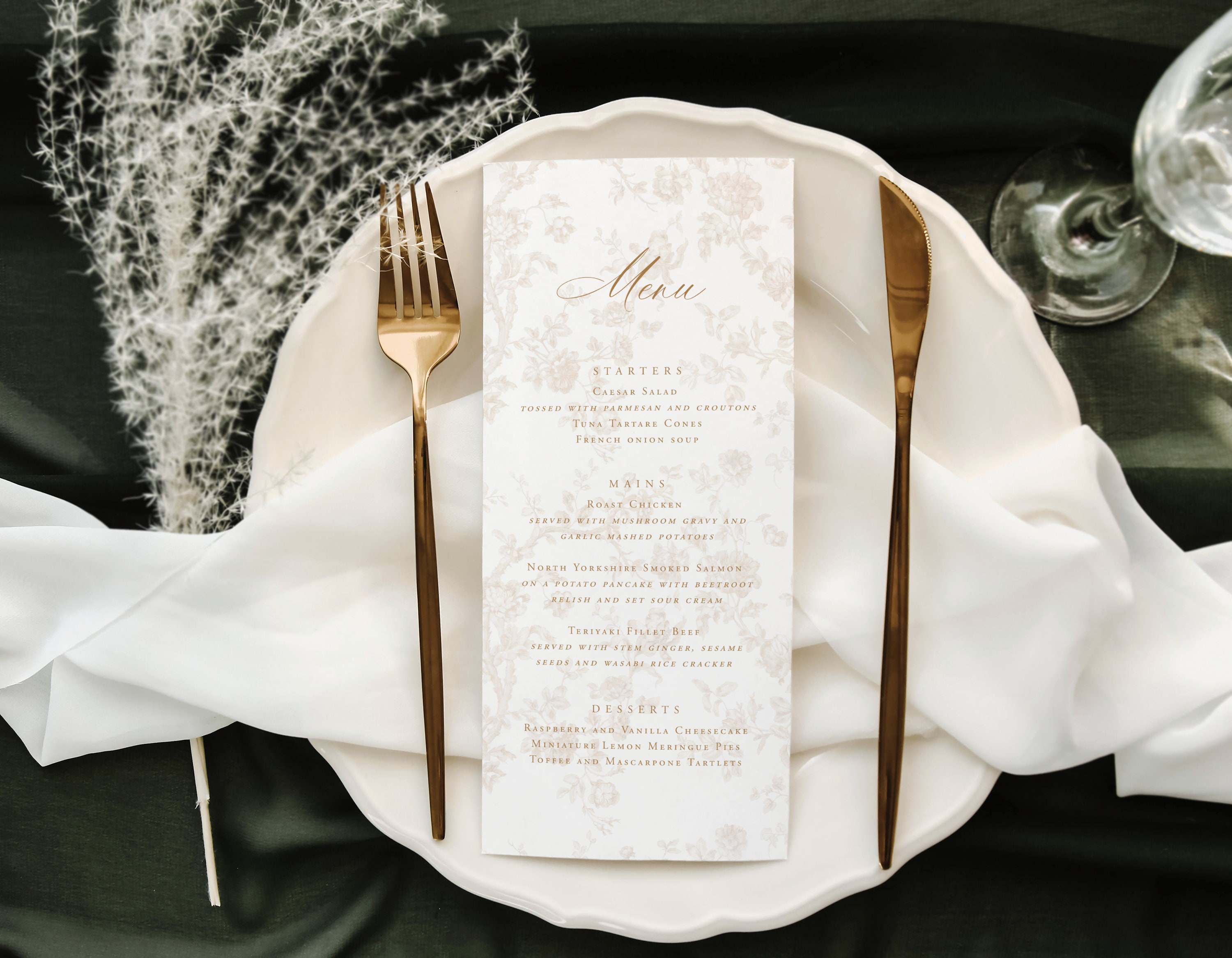 Beige Toile Menu Template Printable Wedding Menu, Garden Party Menu ...