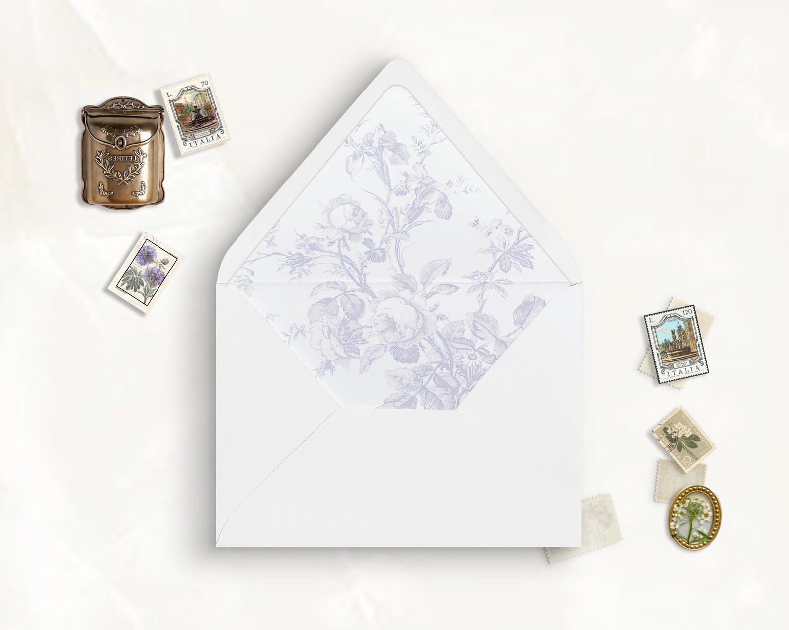 Mauve French Rose Toile Printable Envelope Liner, A7, Euro Flap, Square ...