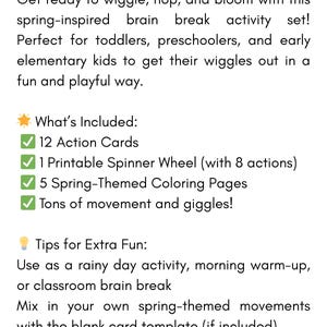 Spring Movement Cards: Brain Break Activity for Kids (printable) - Etsy