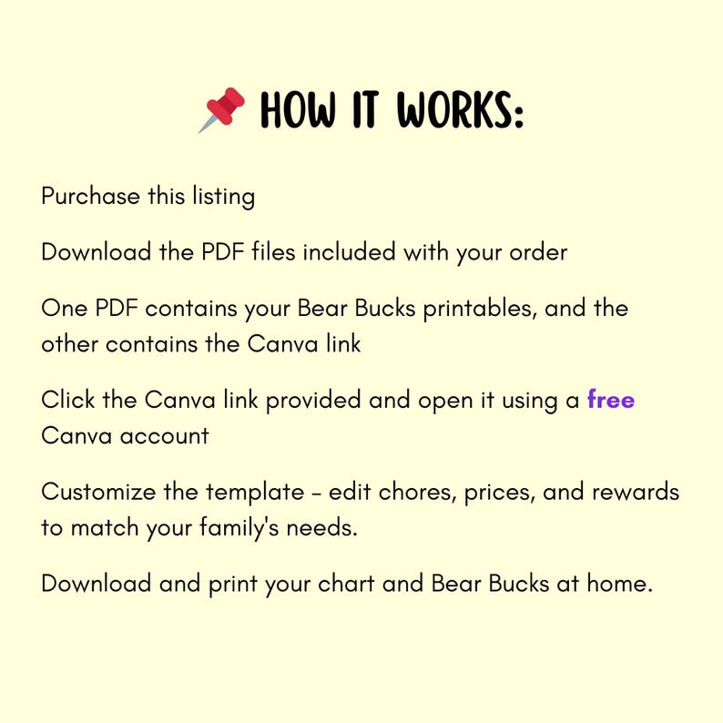 Editable Kids Chore Chart: Bear Bucks Reward System (canva Template) - Etsy