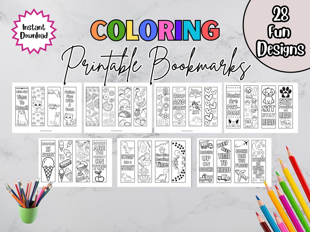 Printable Coloring Bookmarks for Kids – 28 Fun Designs! - Etsy