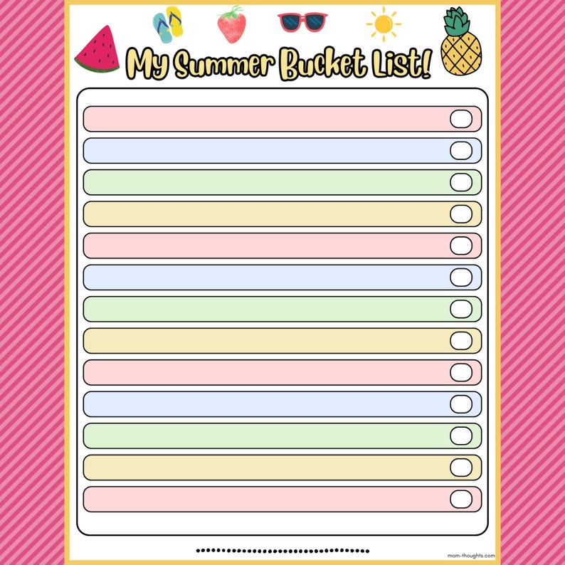 Summer Bucket List for Kids Printable | Editable Canva Template ...
