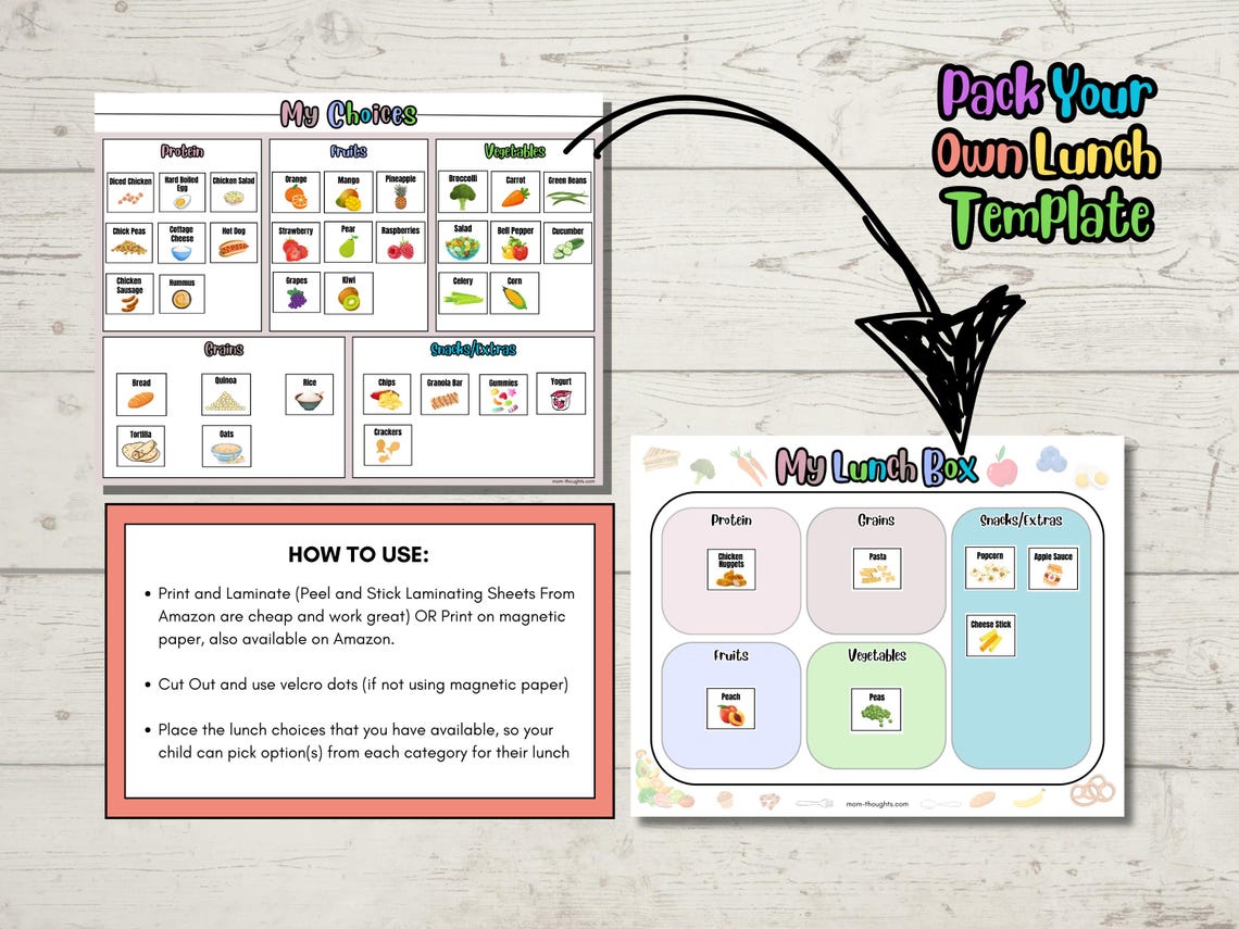 Build Your Own Lunch| Printable School Lunch Organizer for Kids| Pack ...