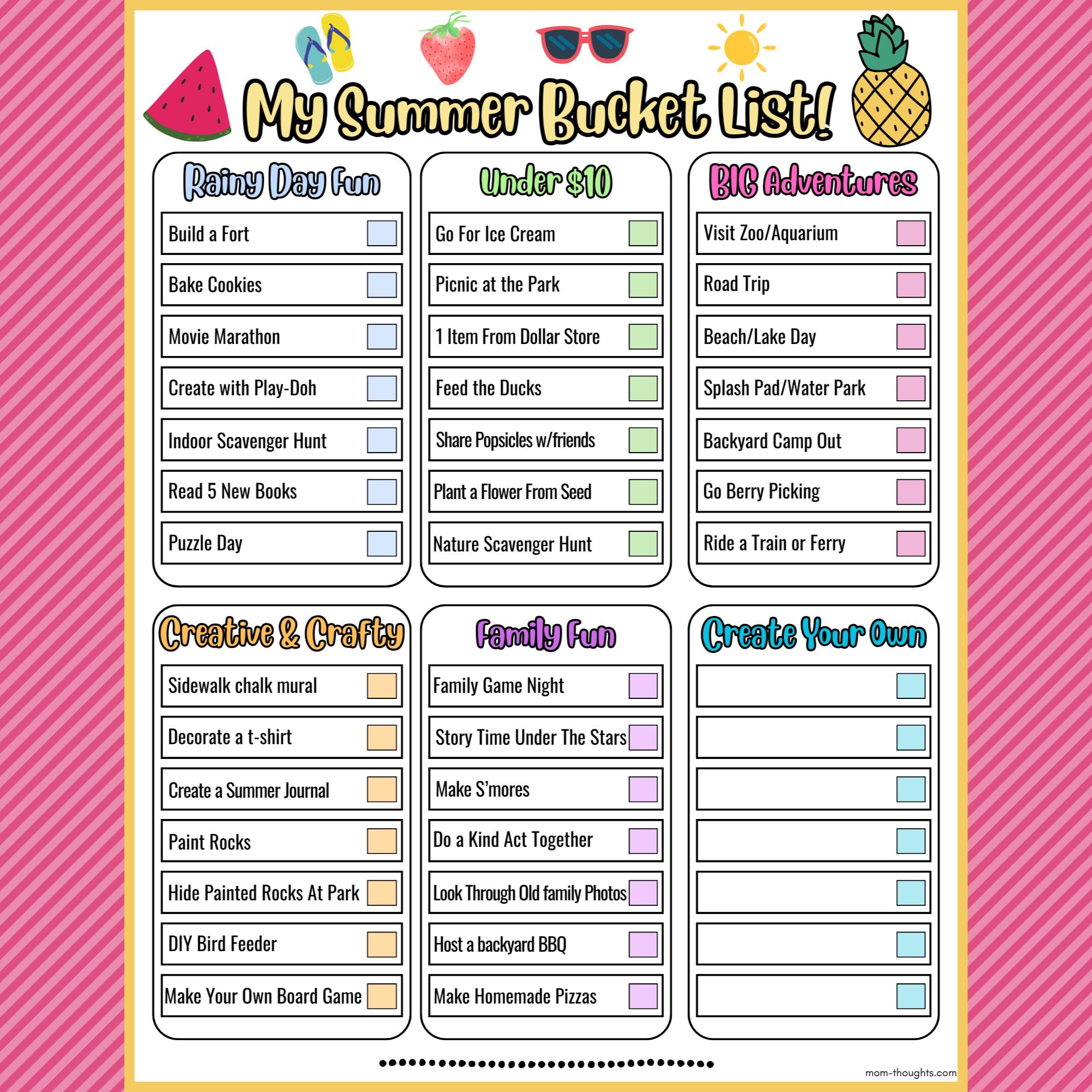 Summer Bucket List for Kids Printable | Editable Canva Template ...