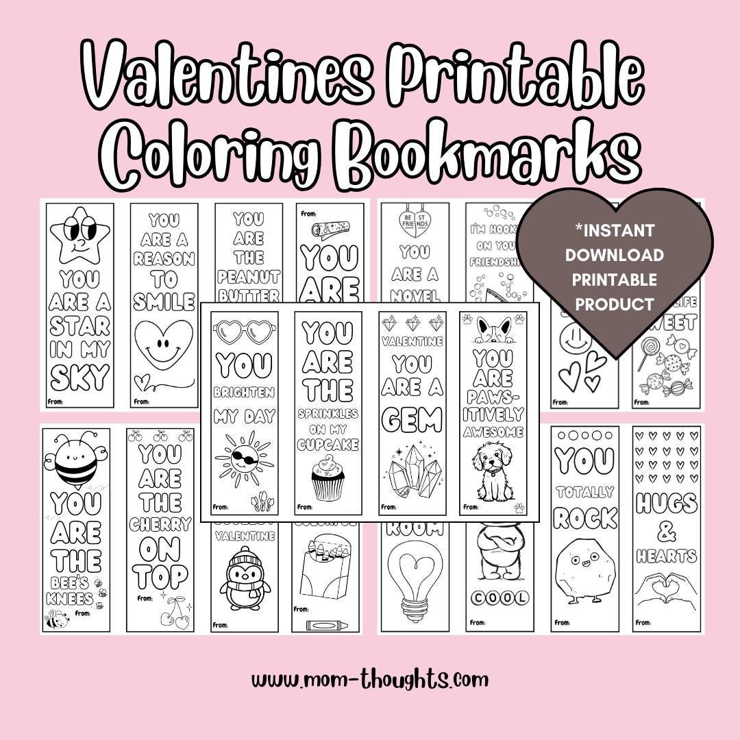 Valentine's Day Coloring Bookmarks: Kids Printable Cards (PDF) - Etsy