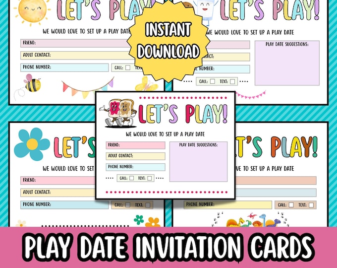 Play Date Invite | Sleepover, Movie, Park, Playdate | Printable ...