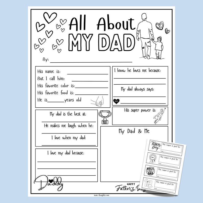 All About Dad Printable + Father’s Day Coupons – Kids Father's Day Gift ...