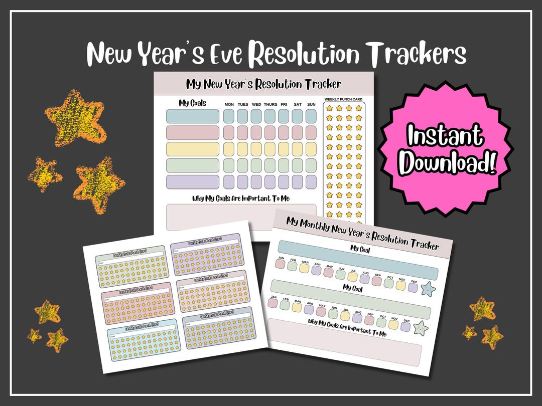 New Year S Resolution Tracker For Kids Printable Download Etsy