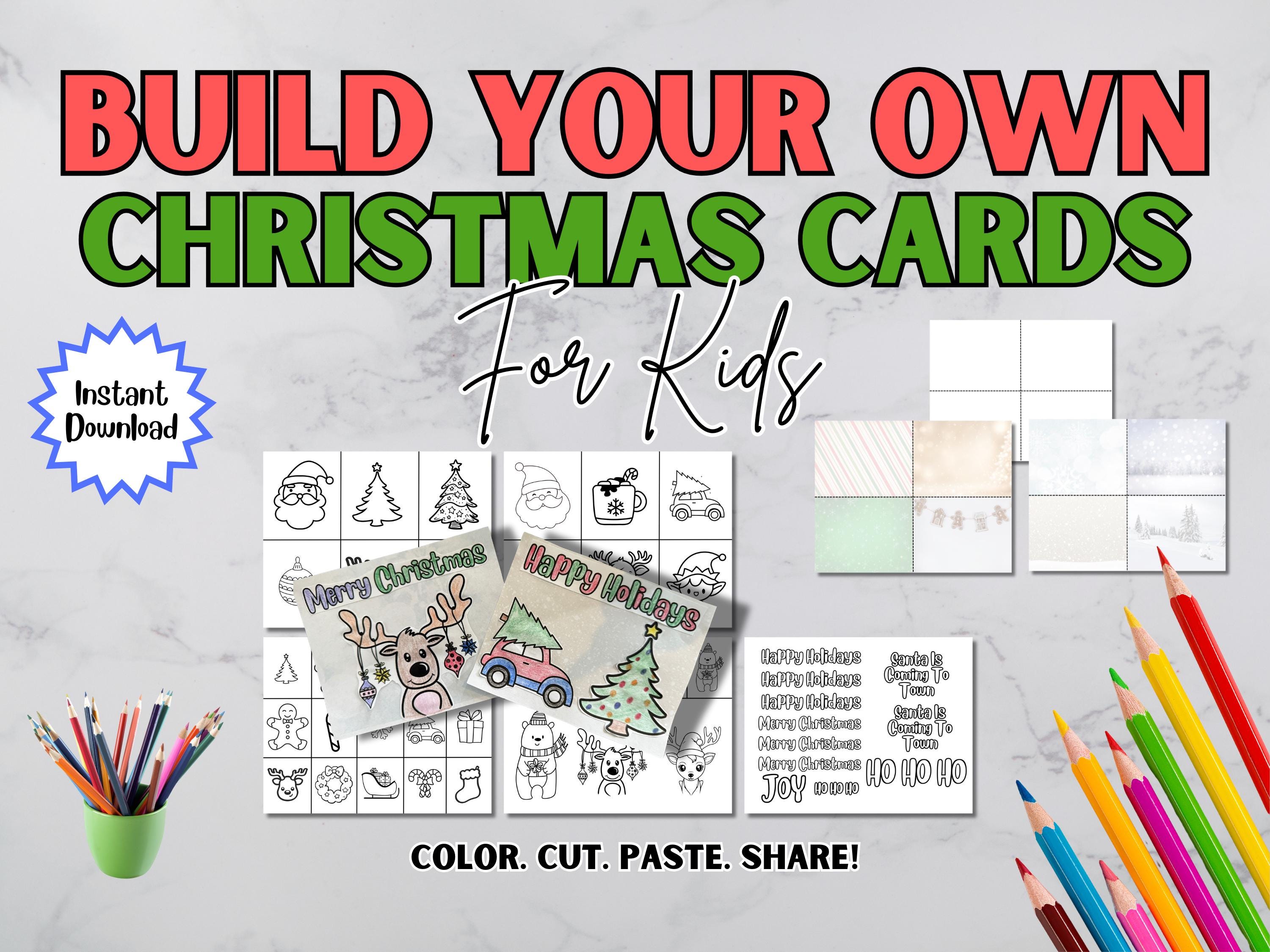 Coloring Christmas Cards for Kids: DIY Holiday Activity (PDF) - Etsy
