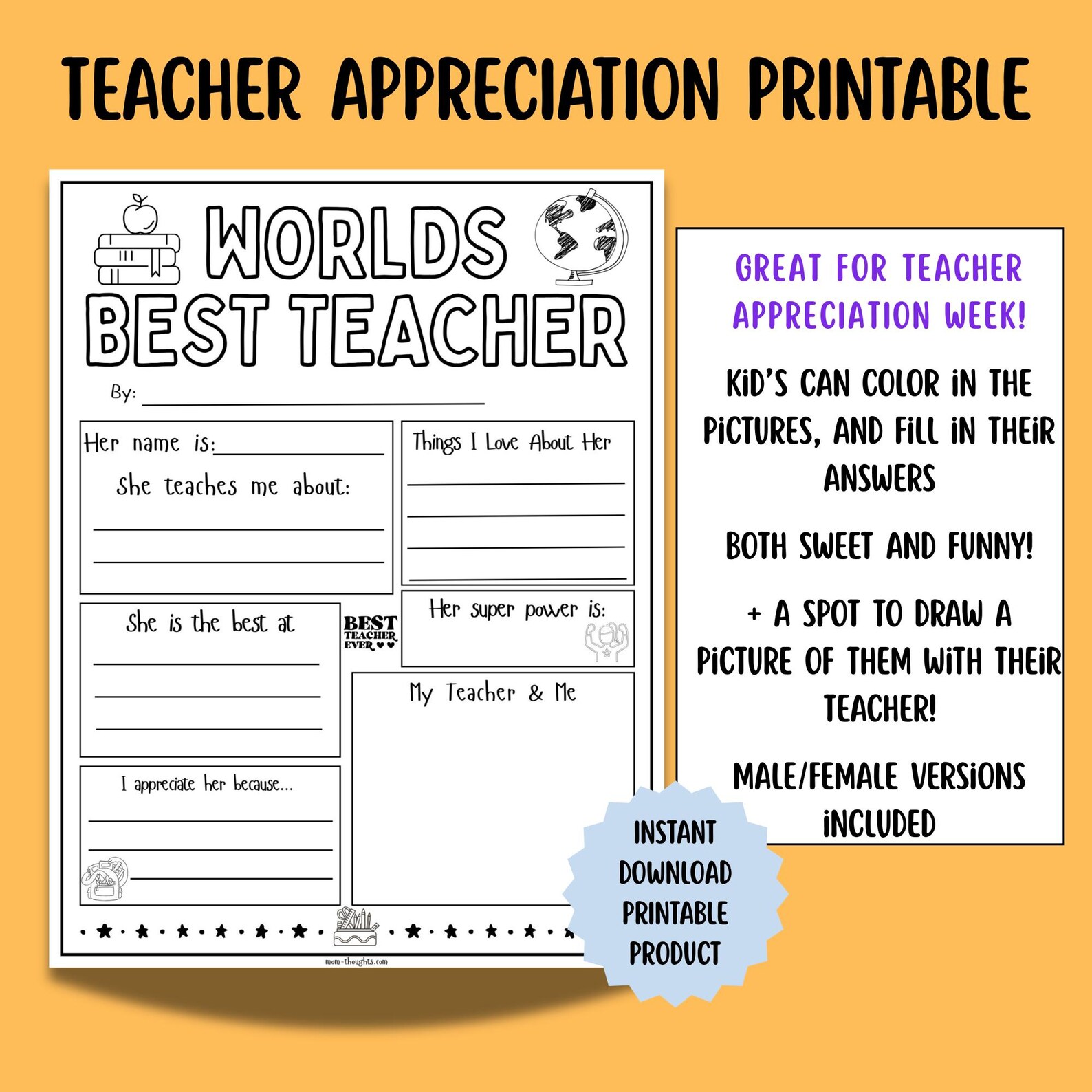 Teacher Appreciation Printable | Preschool & Elementary Gift | World's ...
