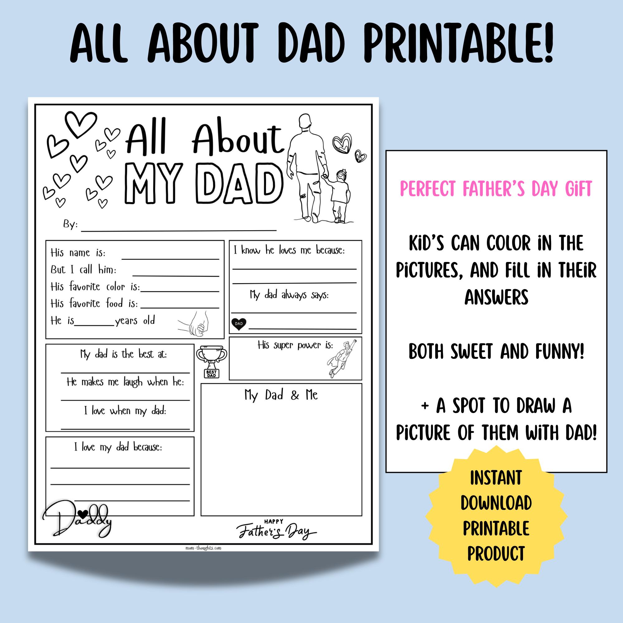 All About Dad Printable: Father's Day Fill-in, Coupons (PDF) - Etsy