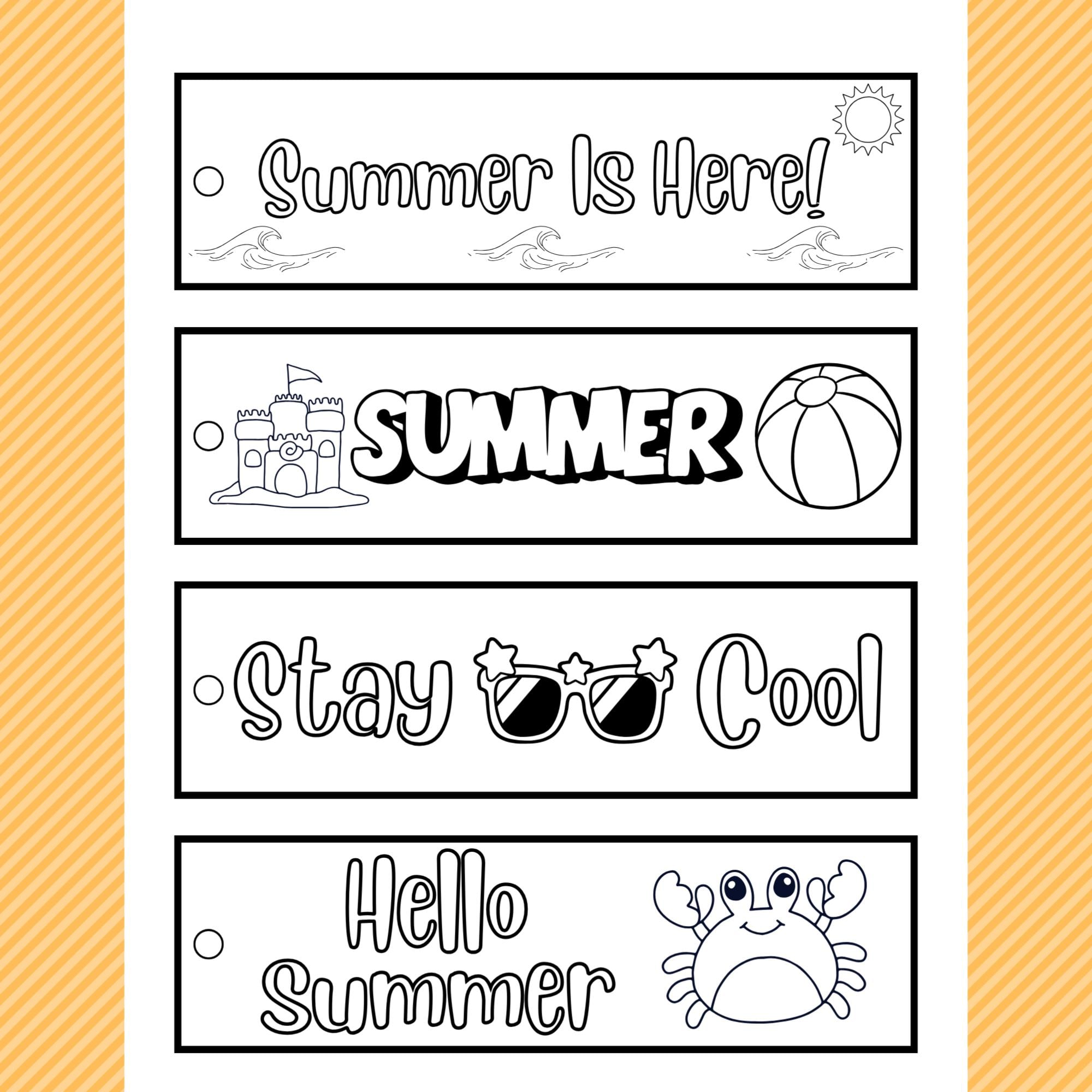 Summer Coloring Bookmarks for Kids: Printable Classroom Activity ...