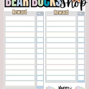 Reward Chart for Kids - Bear Bucks Reward System (printable) - Etsy