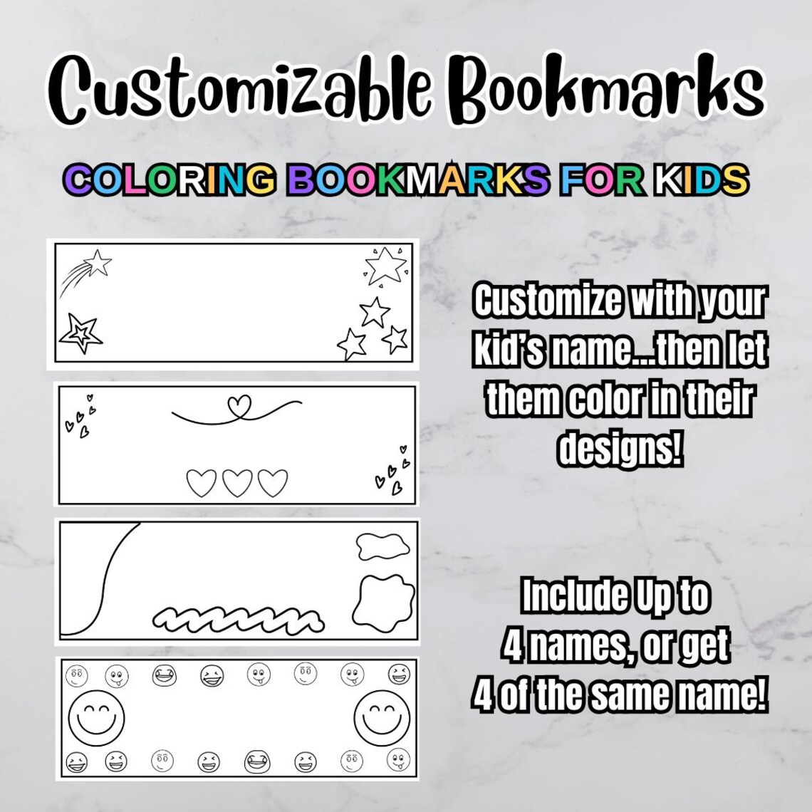 Customizable Coloring Bookmarks for Kids: Personalized Name Designs ...