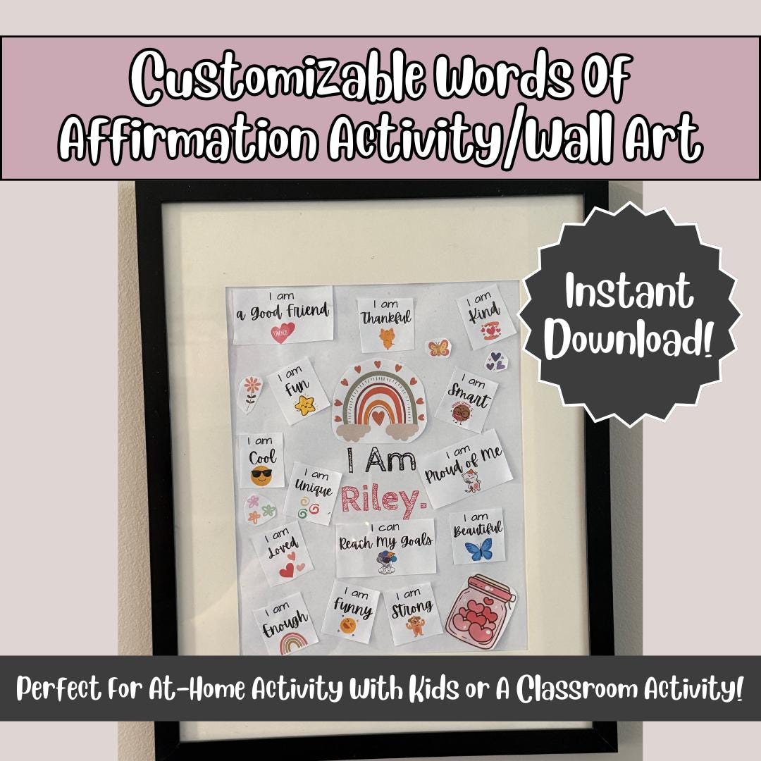Customizable Kids Affirmation Wall Art | Self-esteem Building Activity ...