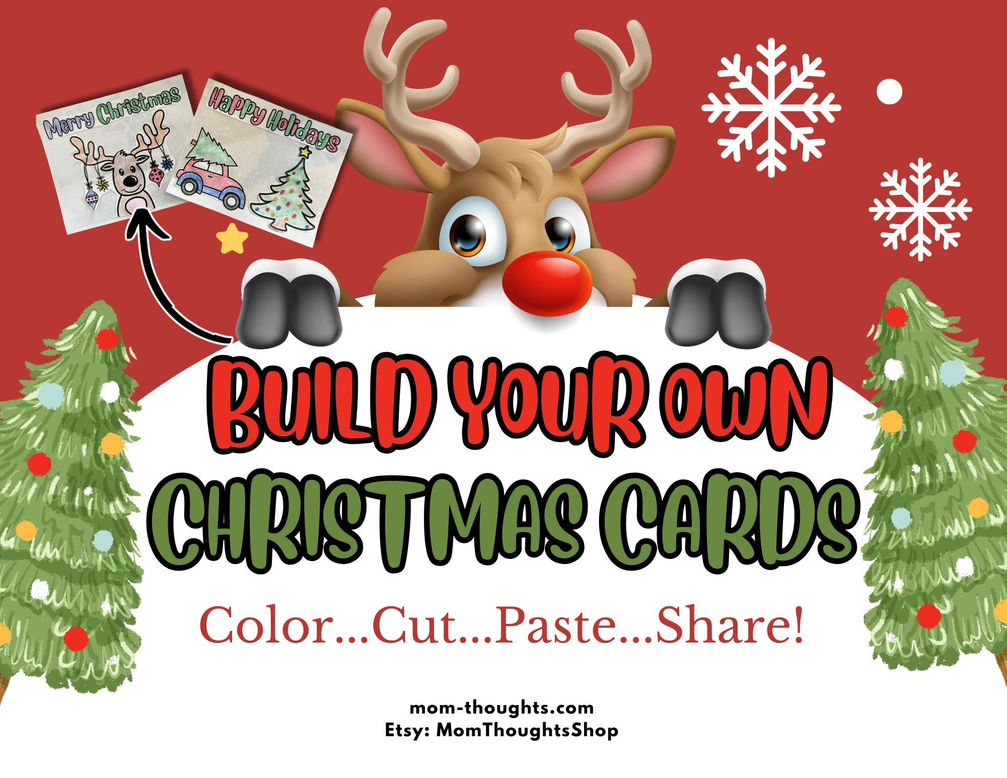 Coloring Christmas Cards for Kids: DIY Holiday Activity (PDF) - Etsy