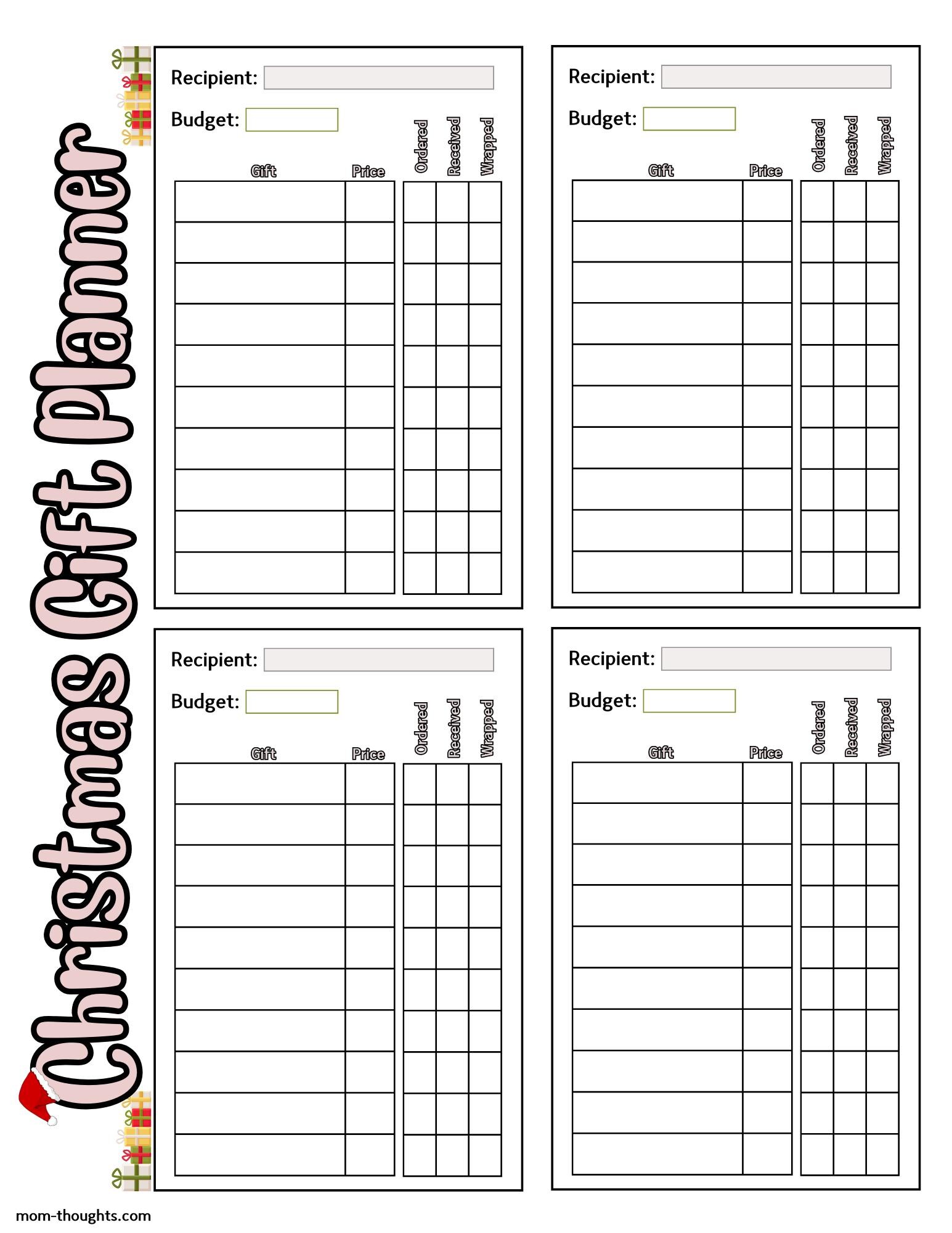 Christmas Gift Planner Printable, Christmas Planner, Christmas Gift ...