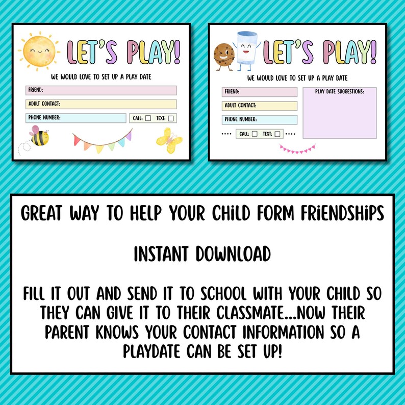 Printable Play Date Invitation Cards | Digital Download | Cute Fill-in ...