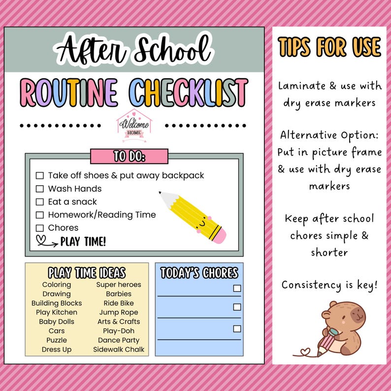 After School Routine Checklist for Kids Printable | Instant Download ...