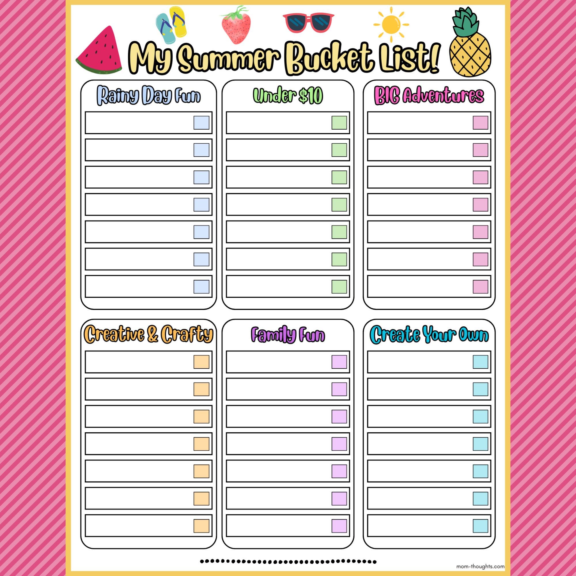 Summer Bucket List for Kids Printable | Editable Canva Template ...