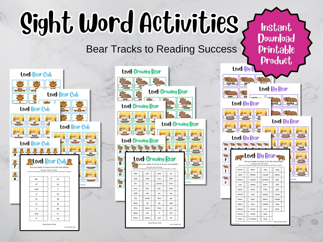 Bear-themed Sight Word Activities: Preschool & Kindergarten Printables ...