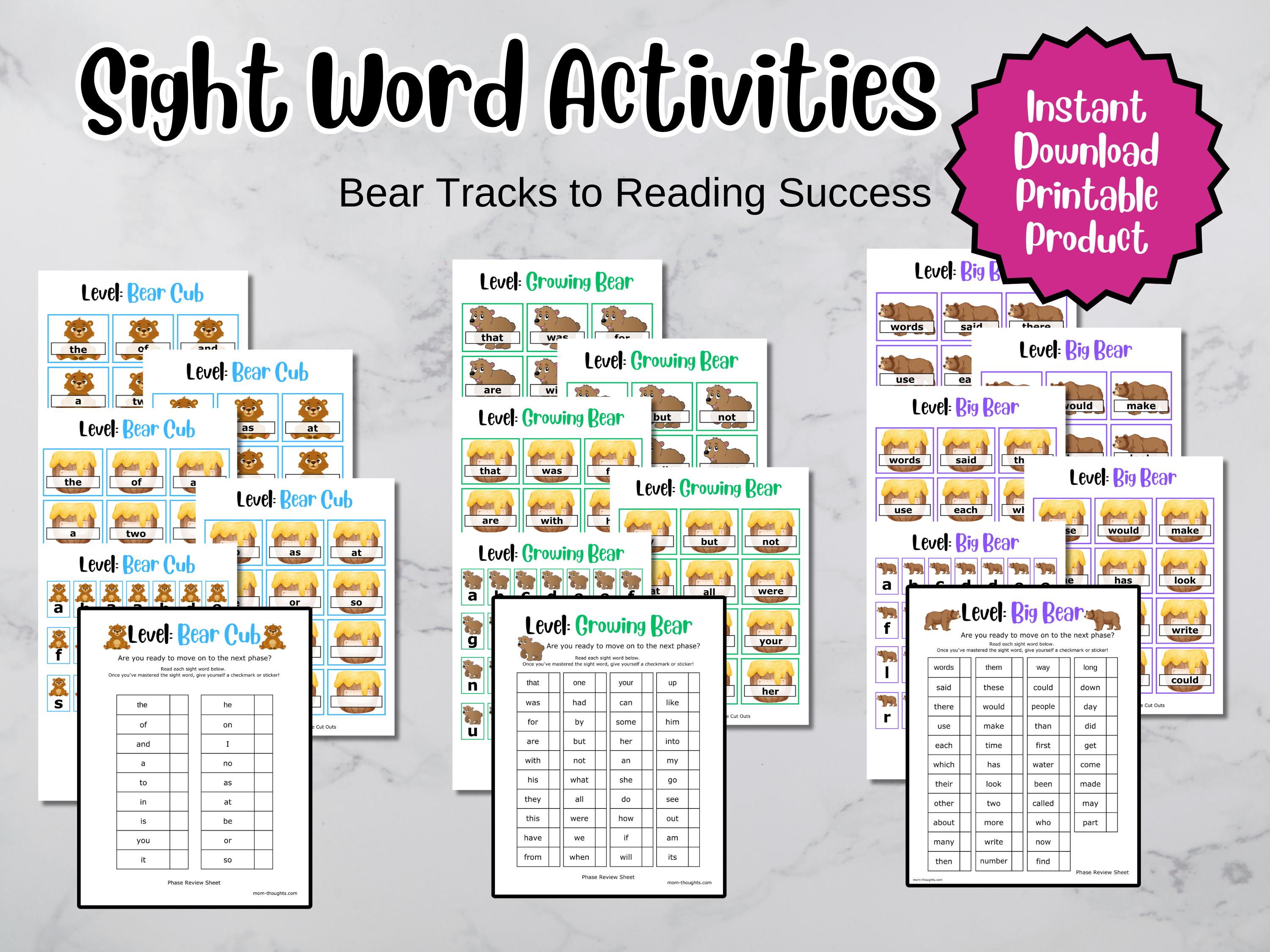 Bear-themed Sight Word Activities: Preschool & Kindergarten Printables ...